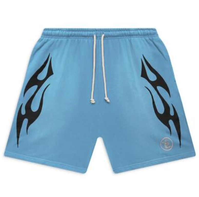 Hellstar Flame Shorts Baby Blue Black – Gallery MX